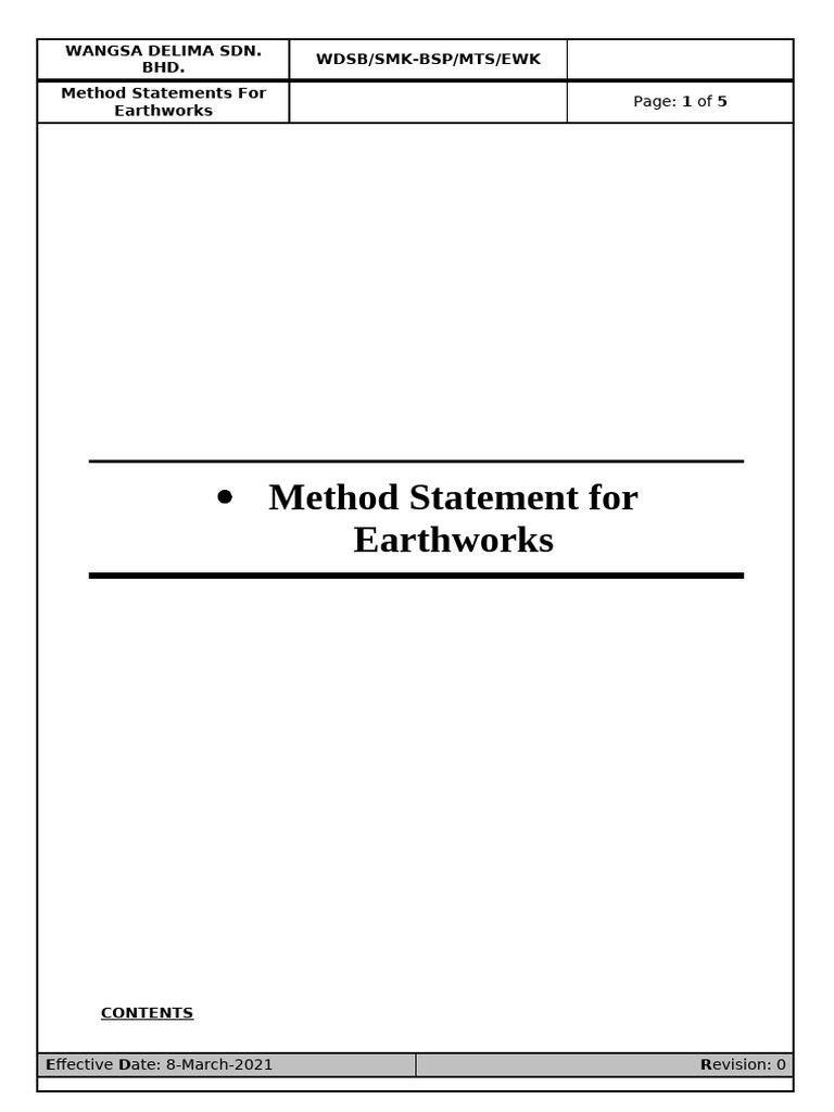 01 - PQP S5 - Method Statement For Earthworks | PDF