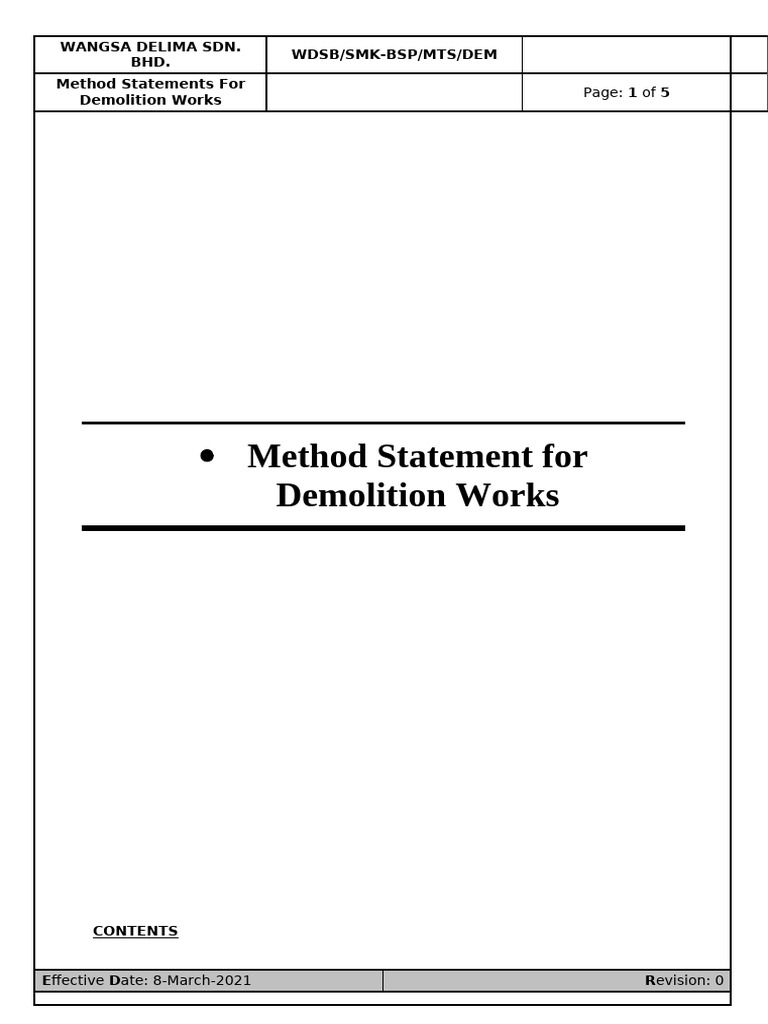 01 - PQP S5 - Method Statement For Demolition Works | PDF | Demolition ...