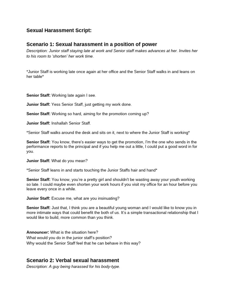 Sexual Harassment Scenarios and Scripts | PDF
