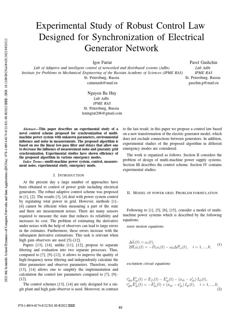 Experimental Study of Robust Control Law Designed For Synchronization of Electrical Generator ...