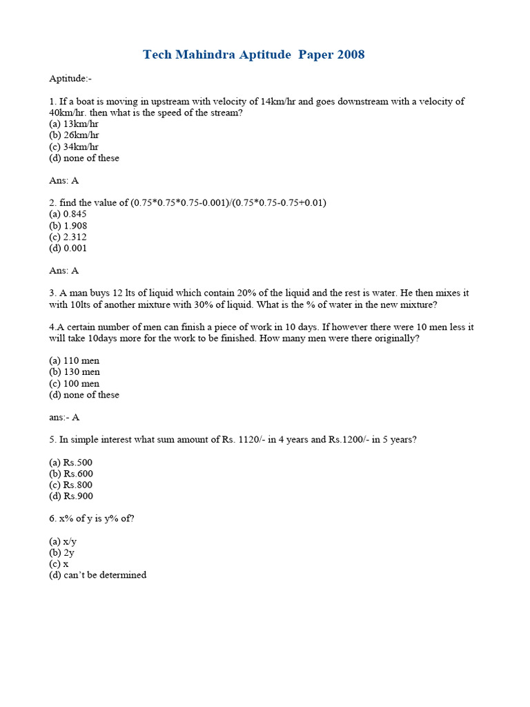 Tech Mahindra Paper 5 | PDF