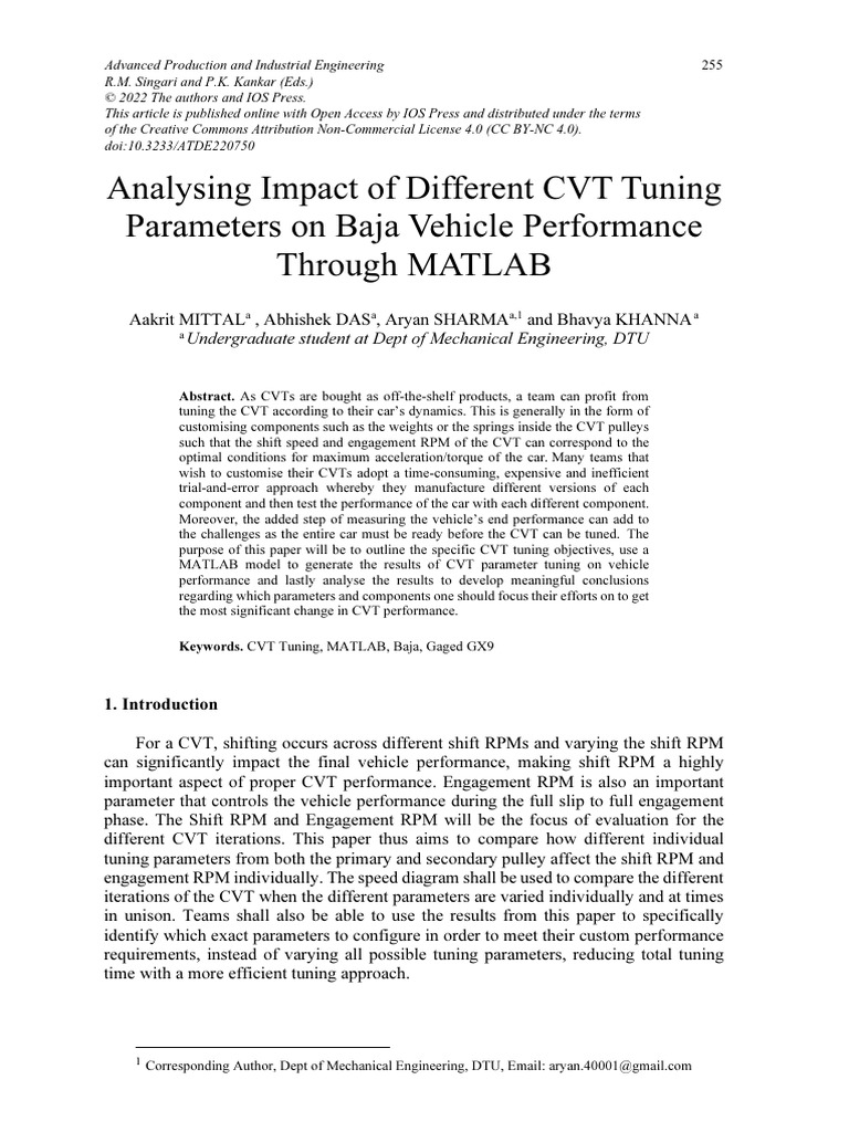 Analysing Impact of Different CVT Tuning Parameter | PDF | Belt ...