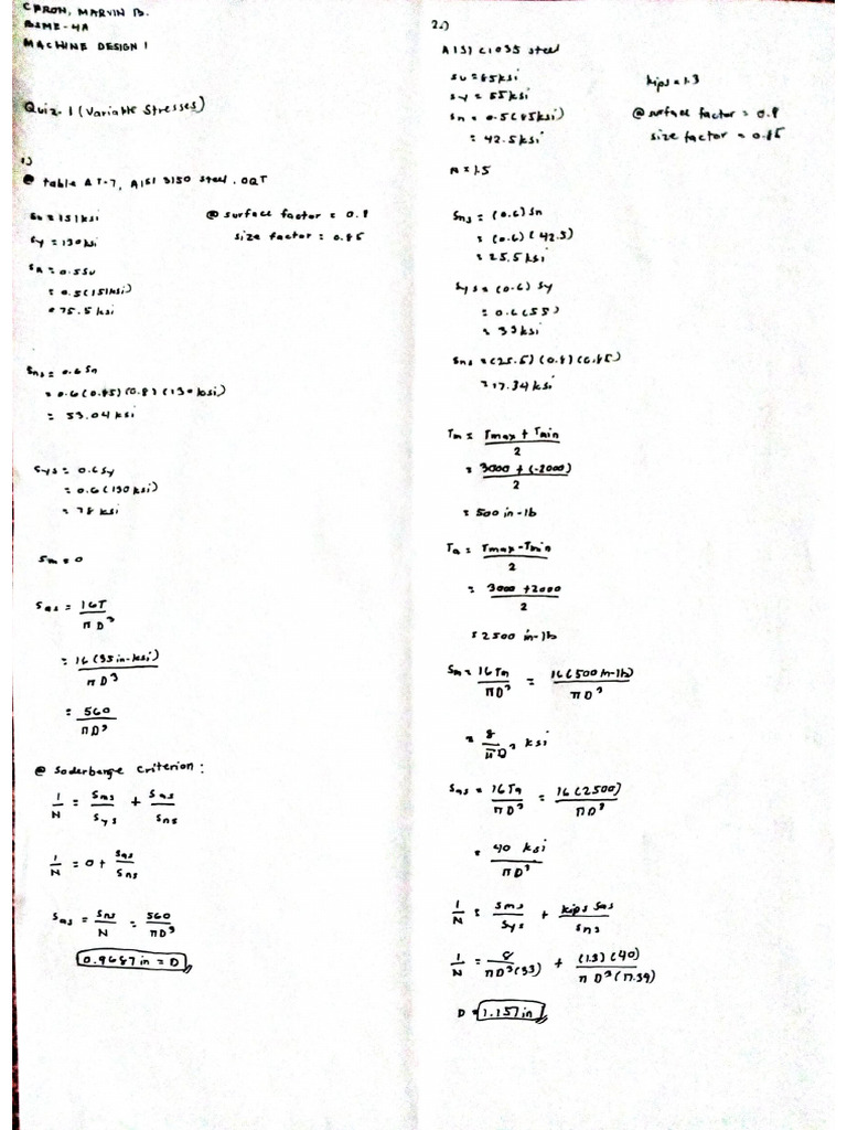 Machine Design - Assign1 - Marvin Ceron | PDF