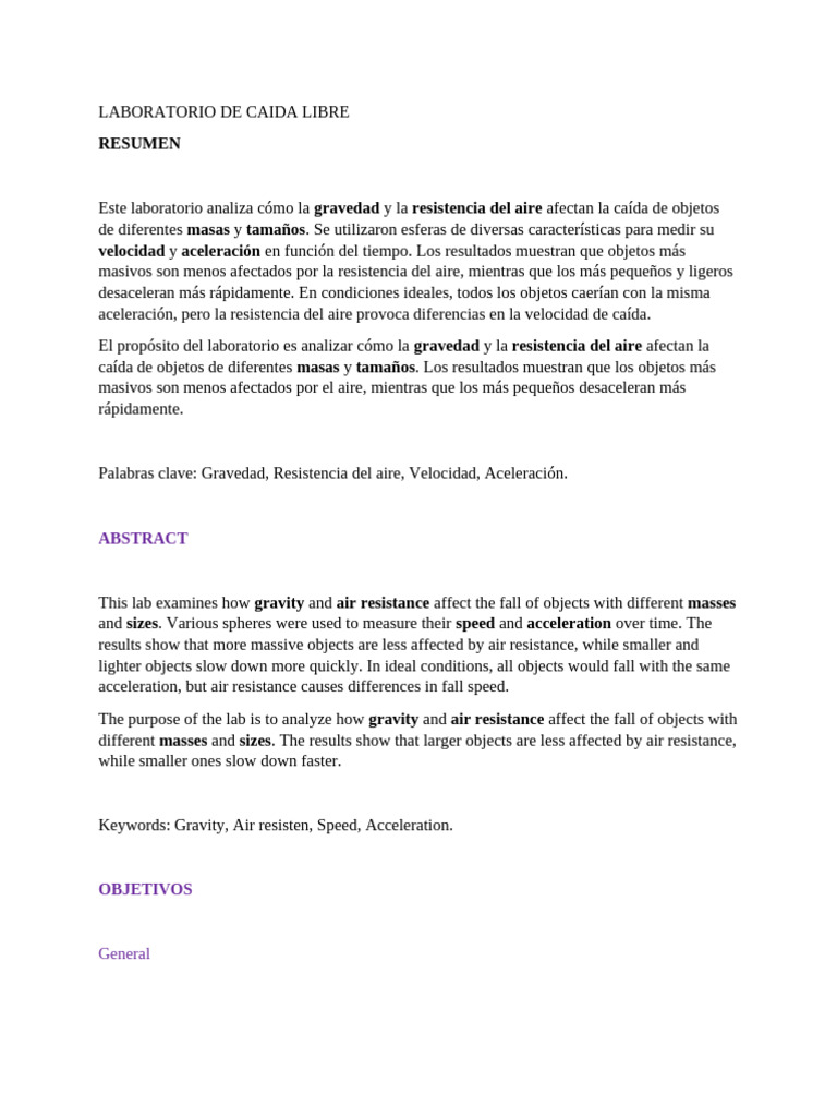 Caida Libre 1 | PDF | Masa | Arrastrar (Física)