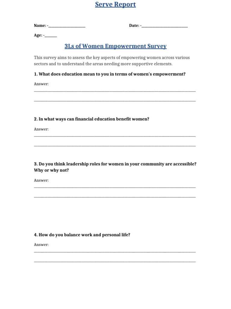 Final 3Ls of Women Empowerment Survey Report With Questions | PDF ...