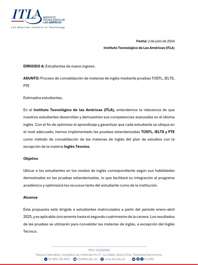 Comunicado Convalidación Materias Inglés - MDF | PDF | Sistema internacional de pruebas de ...