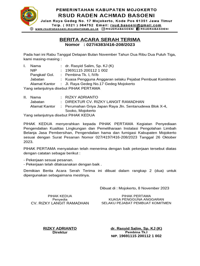 Form BAST (Berita Acara Serah Terima) | PDF | Hukum
