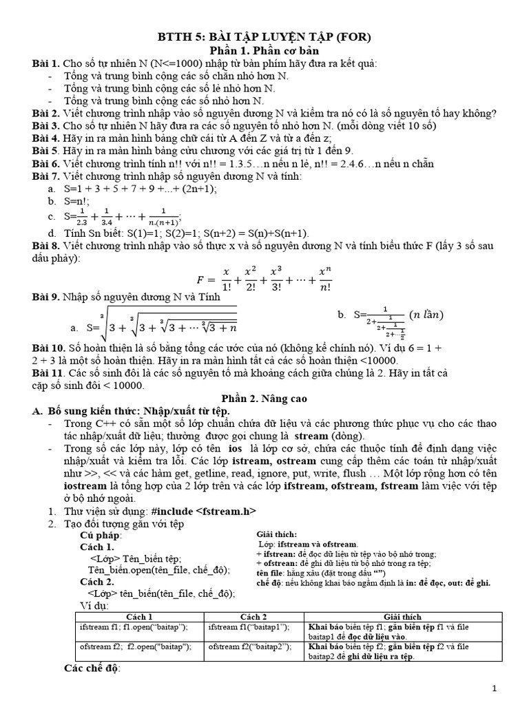 Bai Tap Thuc Hanh (For) | PDF