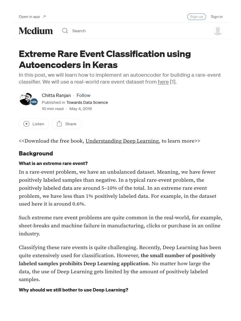 Extreme Rare Event Classification Using Autoencoders in Keras - by Chitta Ranjan - Towards Data ...