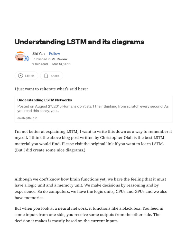 Understanding LSTM and Its Diagrams - by Shi Yan - ML Review | PDF ...