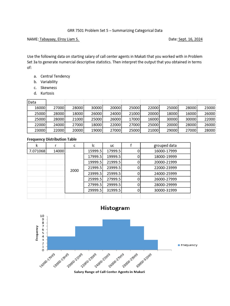 GRR 7501 Learner Centered Activity Problem Set 5 | PDF | Skewness ...