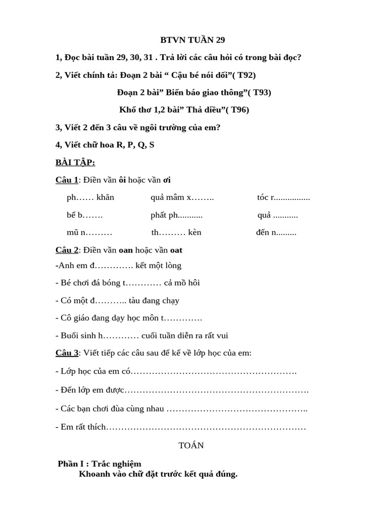 BTVN TUẦN 29.lop | PDF