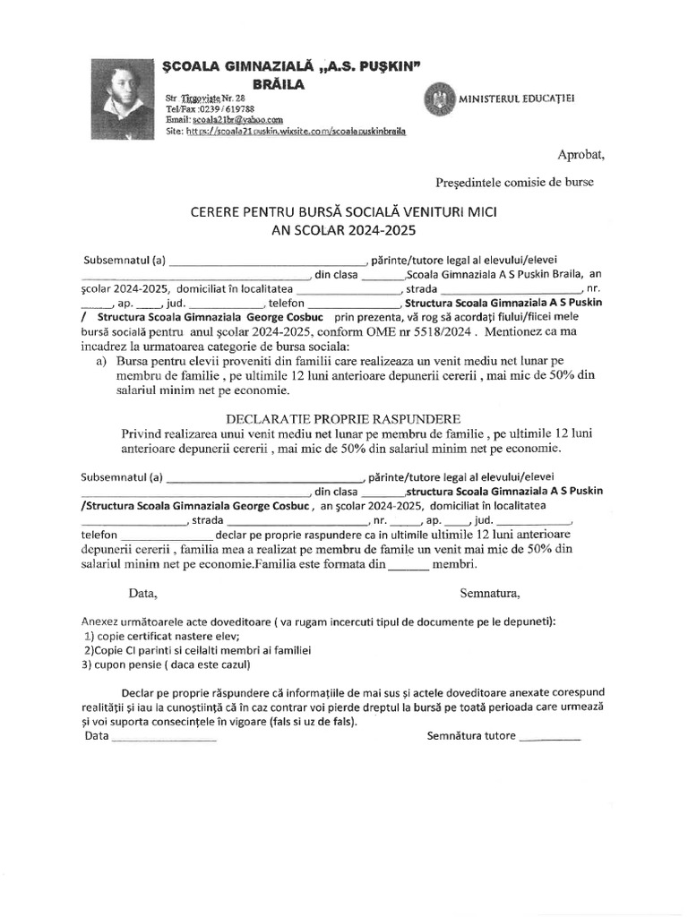 Cerere Bursa Sociala Veni | PDF