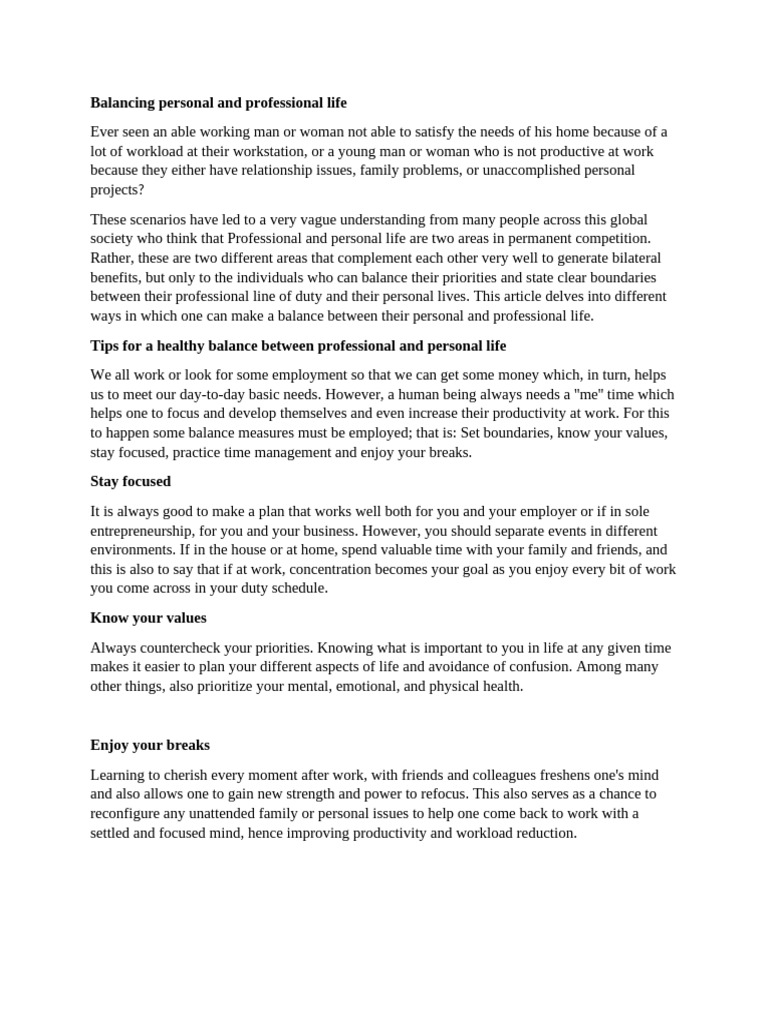 Balancing Personal and Professional Life | PDF | Social Psychology ...