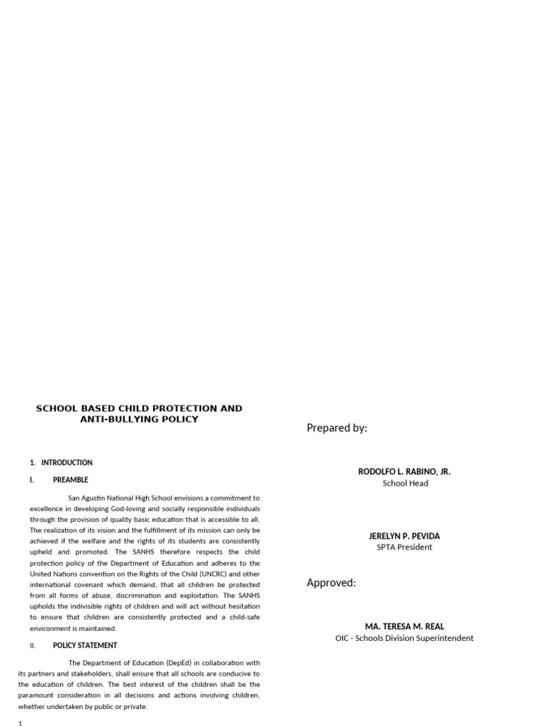 Child Protection & Anti-Bullying Policy | PDF | Violence | Child Protection