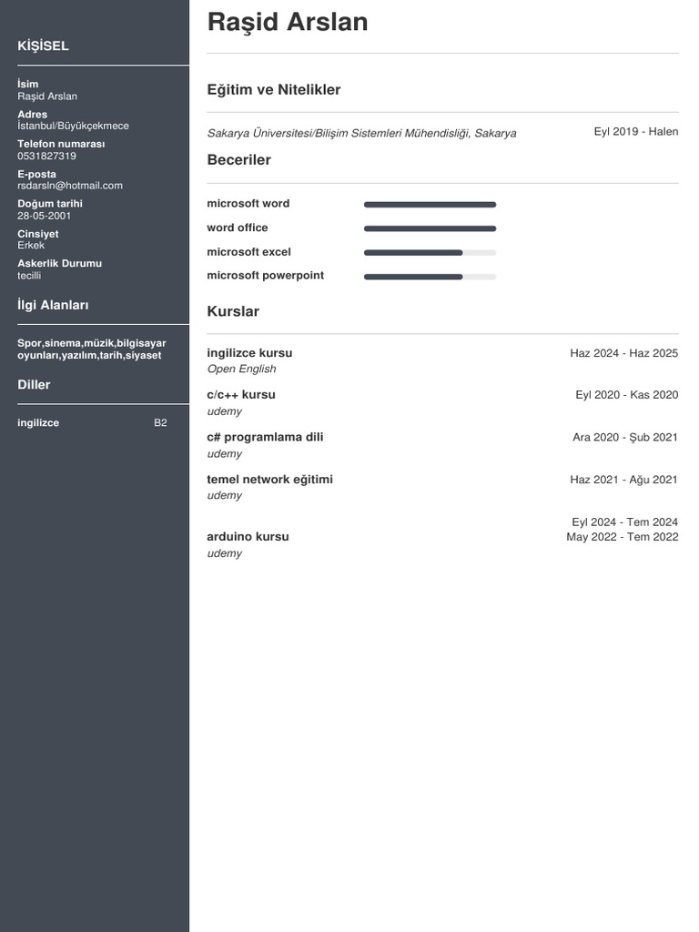 CV Raşid Arslan #1 | PDF