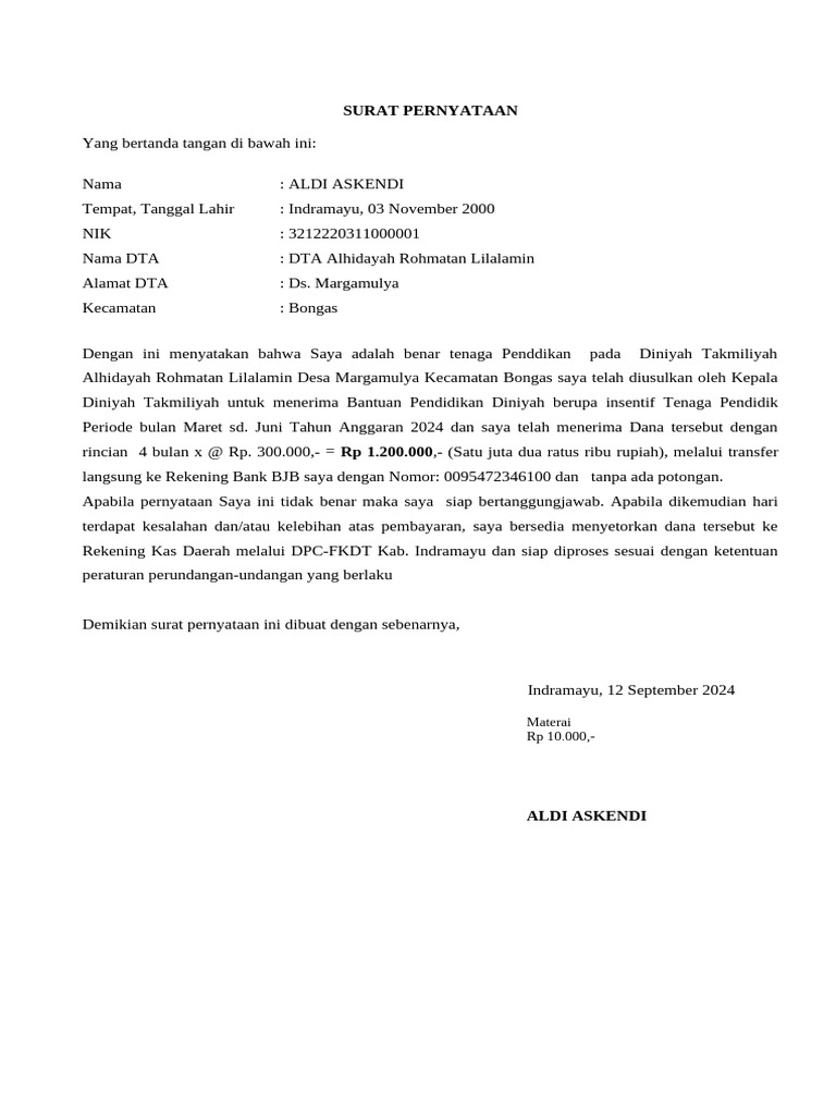 Guru Surat Pernyataan Aldi | PDF