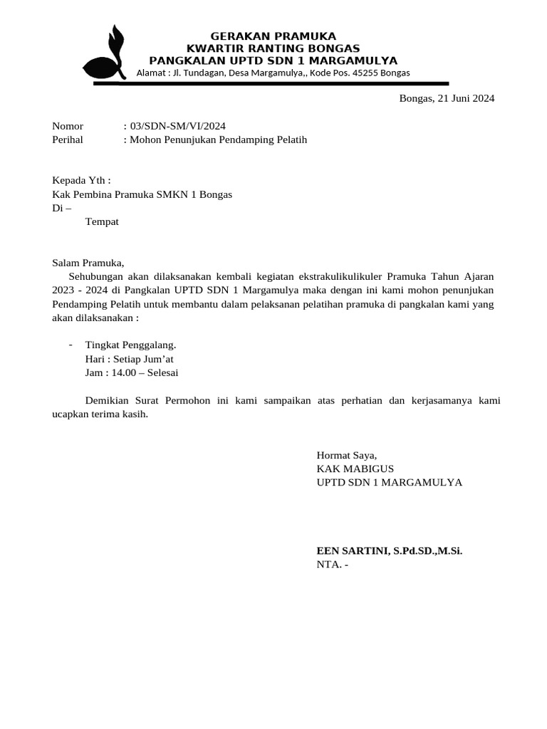 Surat Permohonan Pelatih Pendamping | PDF