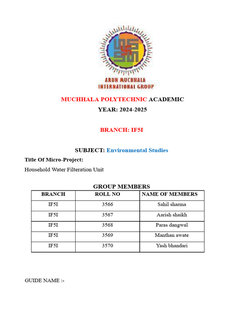 Est-Microproject "Household Water Filteration Unit" | PDF | Water Purification | Chemistry