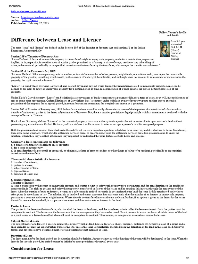 Lease vs Licence Explained | PDF | Lease | Leasehold Estate