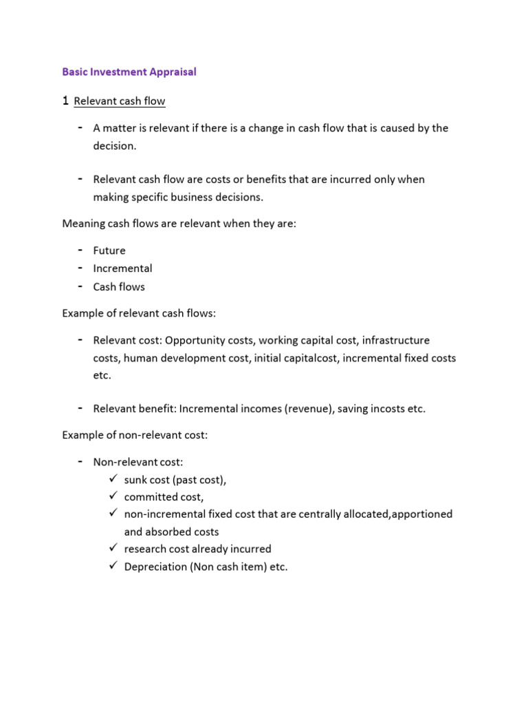 Relevant Cash Flows in Investment Appraisal | PDF | Investing ...