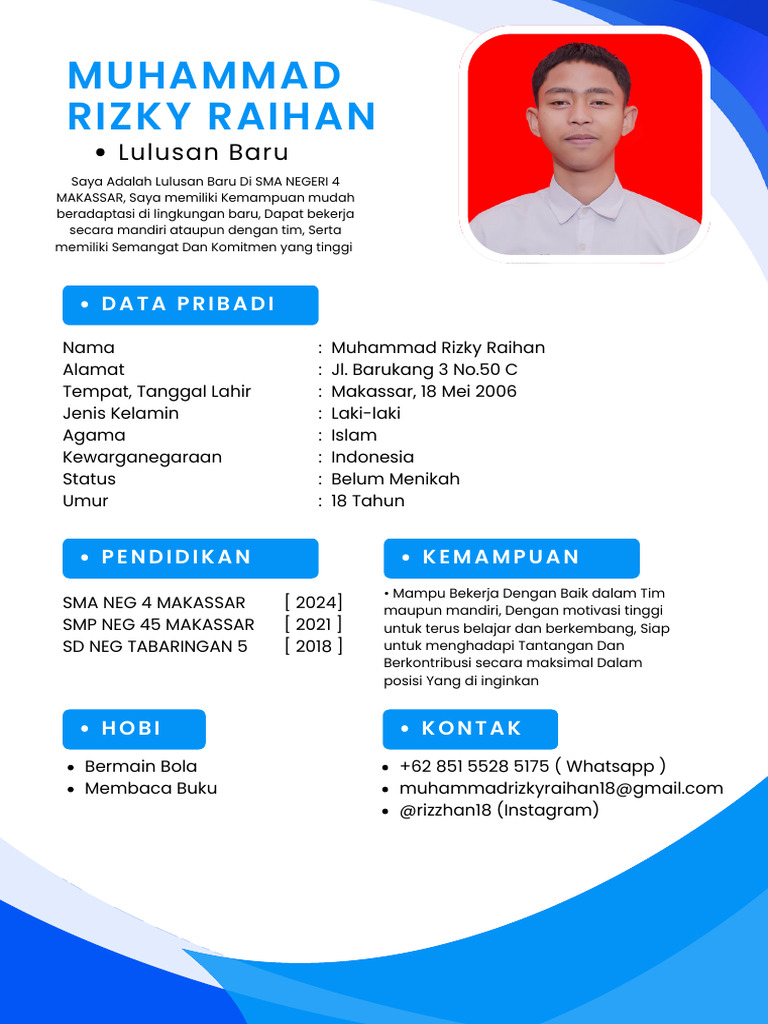 CV. Lamaran Kerja (Muh Rizky Raihan) PDF | PDF