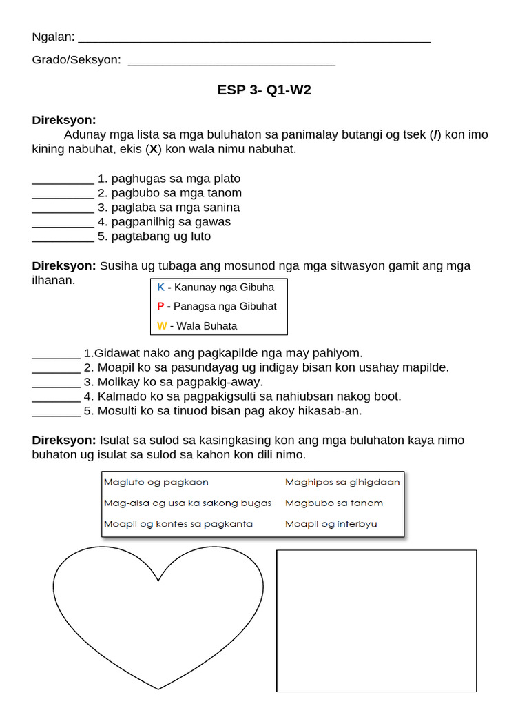 ESP 3-Q1-W2: Direksyon: / X | PDF