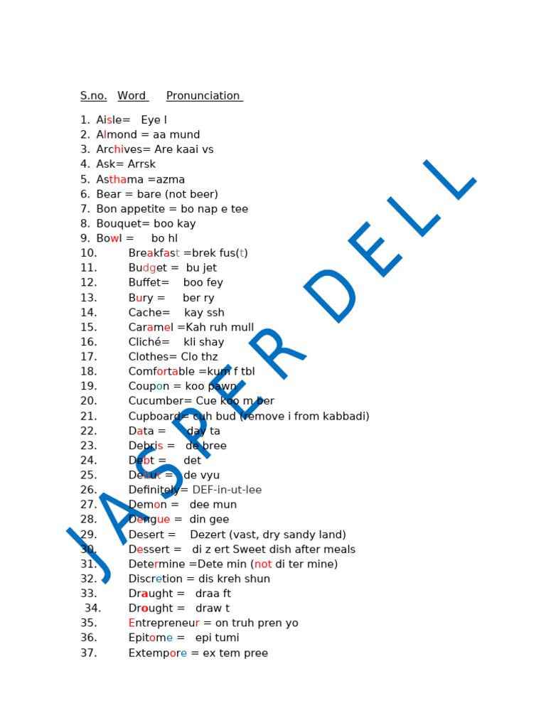 73 Pronunciation Words | PDF