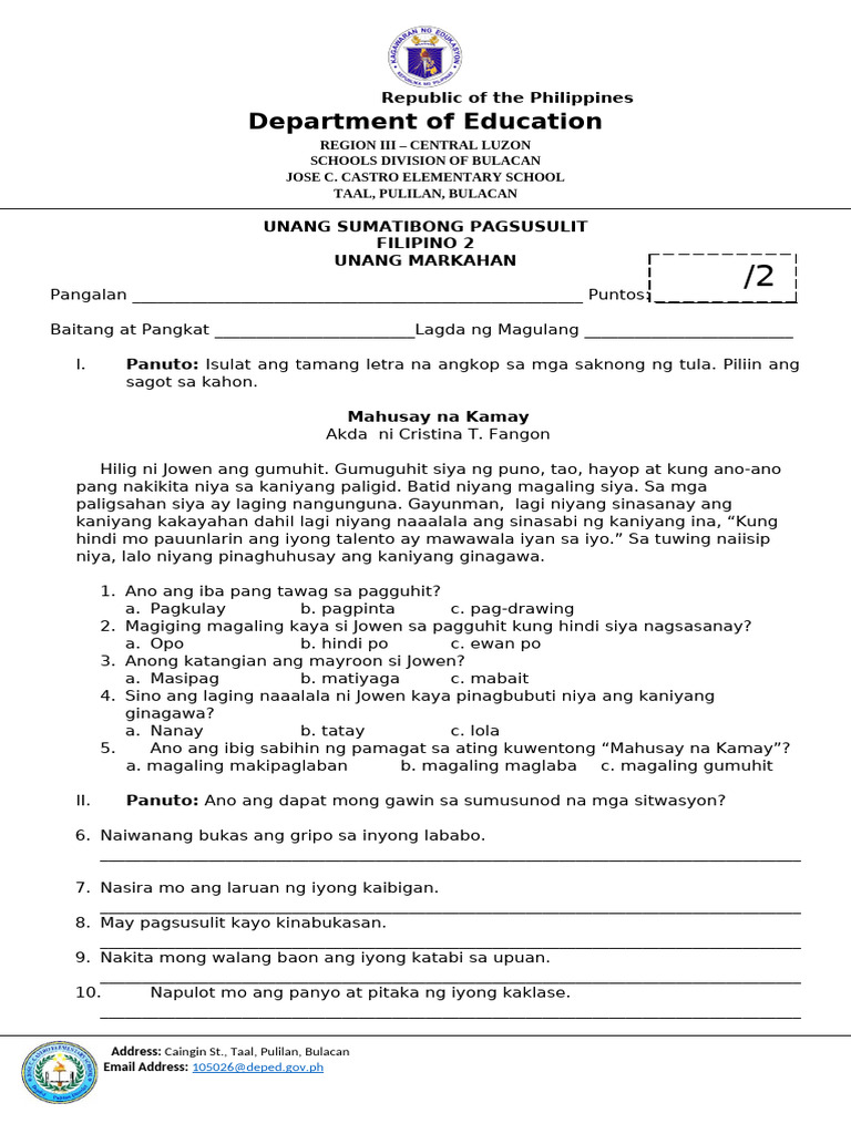 ST1 Filipino Q1 | PDF