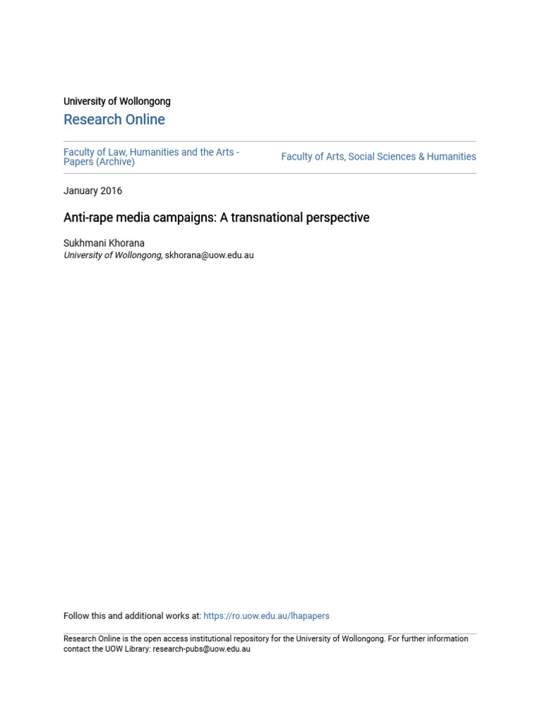 Anti-Rape Media Campaigns - A Transnational Perspective | PDF