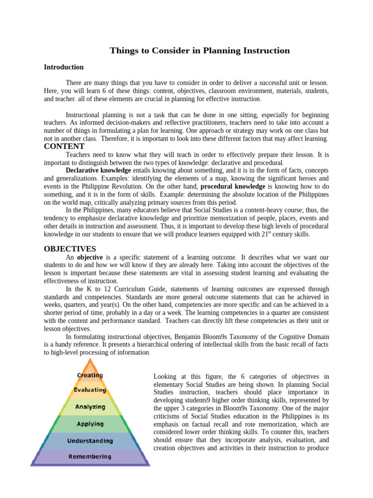Key Factors in Instruction Planning | PDF | Pedagogy | Learning