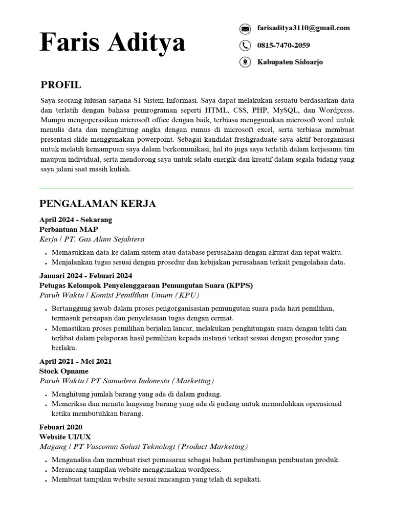Profil Freshgraduate Sistem Informasi | PDF | Karier & Perkembangan