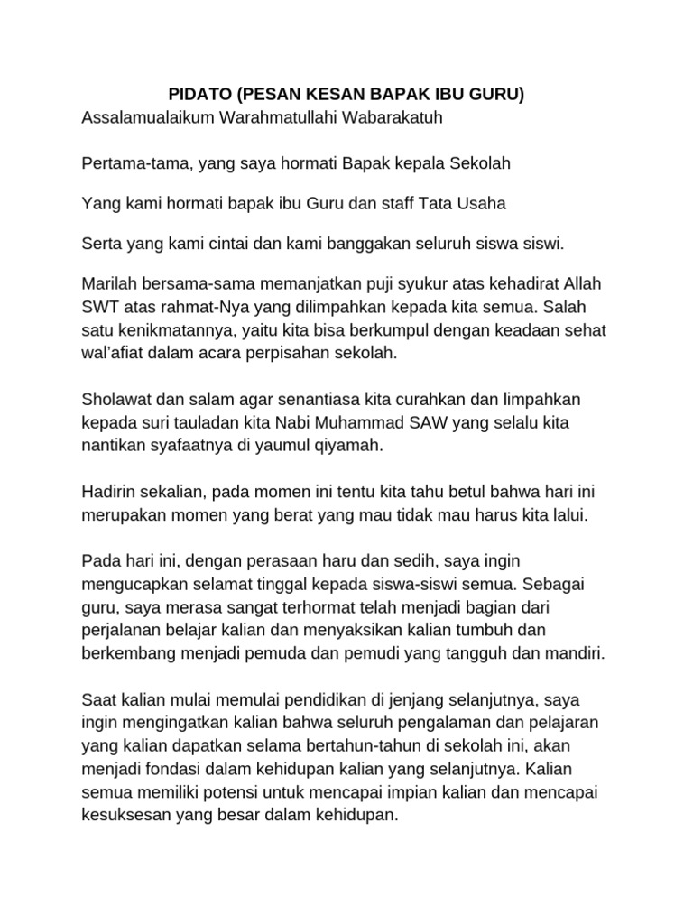 Pidato (Pesan Kesan Bapak Ibu Guru) | PDF