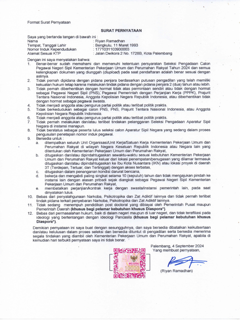 Surat Pernyataan PUPR | PDF