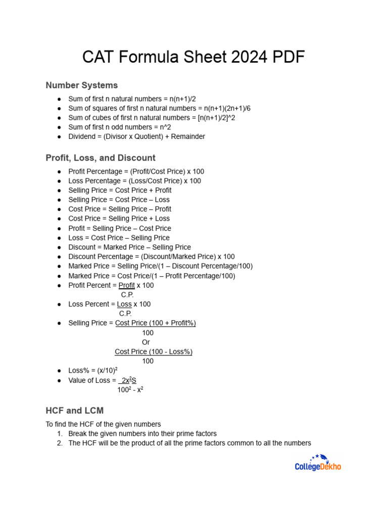 Cat Formula Sheet 2024 PDF 2 | PDF | Trigonometric Functions | Area