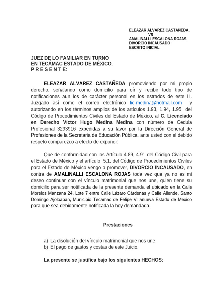 ELEAZAR ALVAREZ CASTAÑEDA Divorcio Tecamac | PDF | Divorcio | México