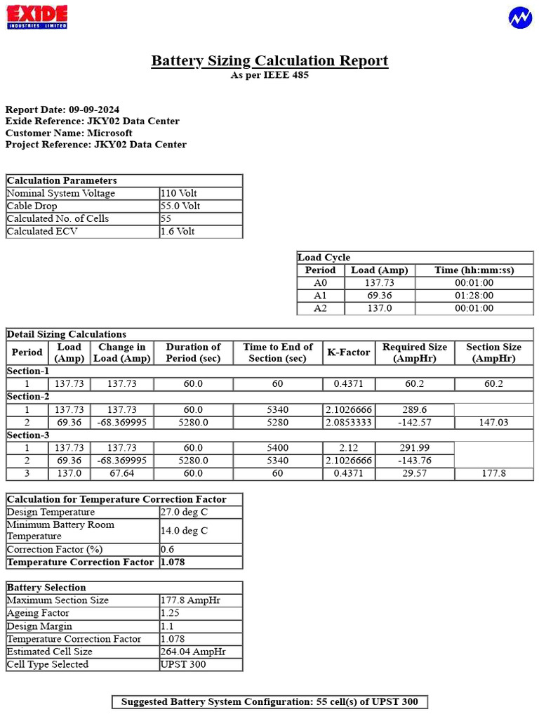 Battery Sizing Calculation | PDF | Electrical Components | Electrical ...