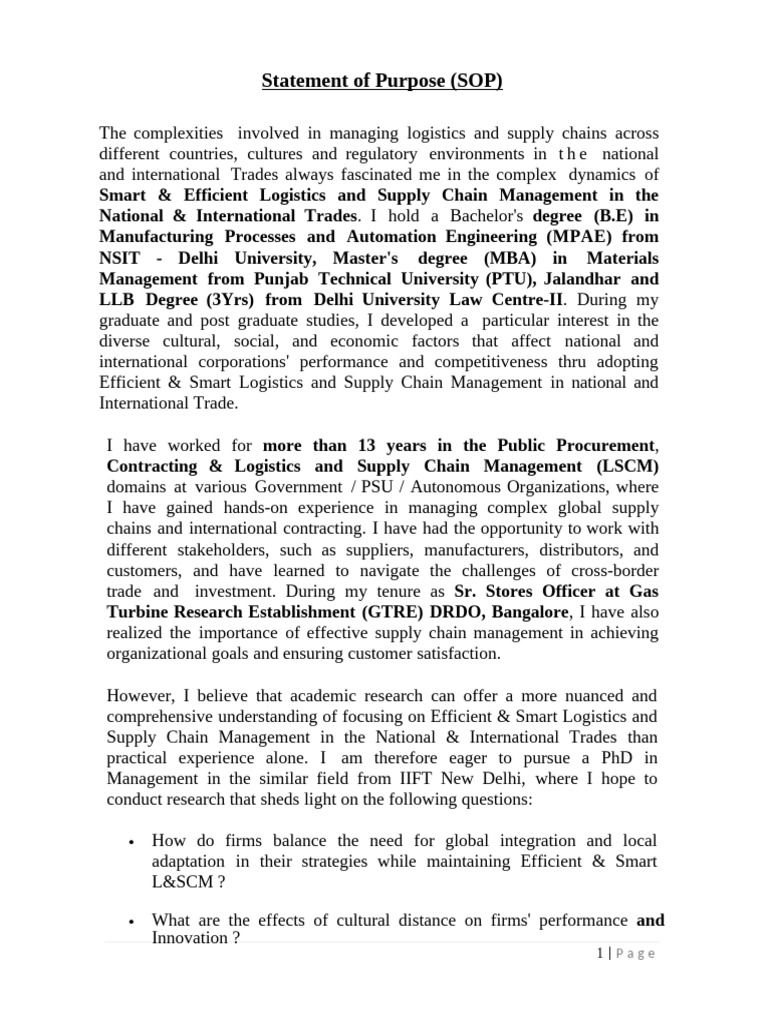 SOP and Draft Abstract of Thesis Iift | PDF | Supply Chain Management ...