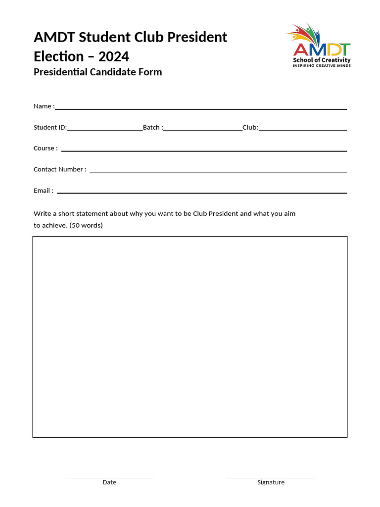 Club President Election Form 2024 | PDF | Sports & Recreation