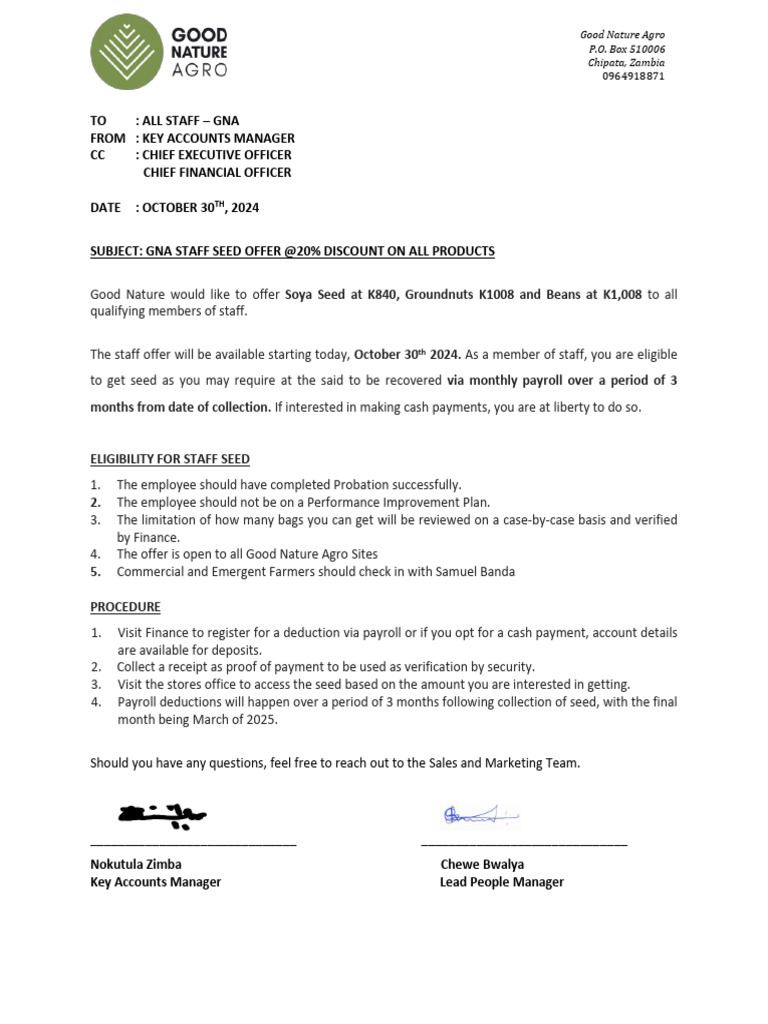 MEMO - Staff Seed Sales 2024 | PDF | Law