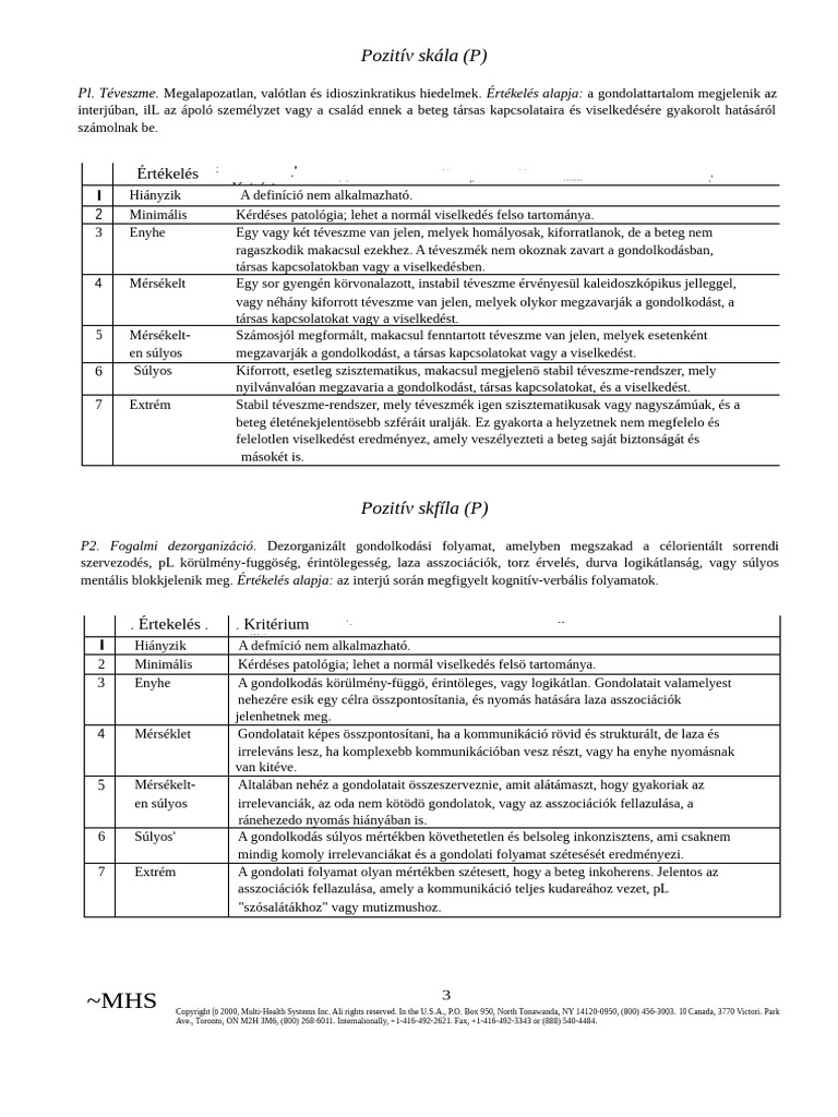 PANSS Kiértékelés | PDF