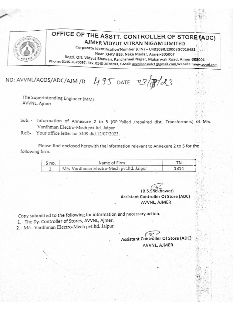 Vardhman Ele. TN 1314 Adc | PDF