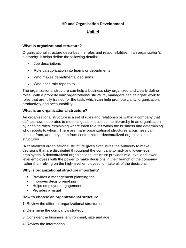 HR and Organisation Unit 4 | PDF | Organizational Structure | Lean ...