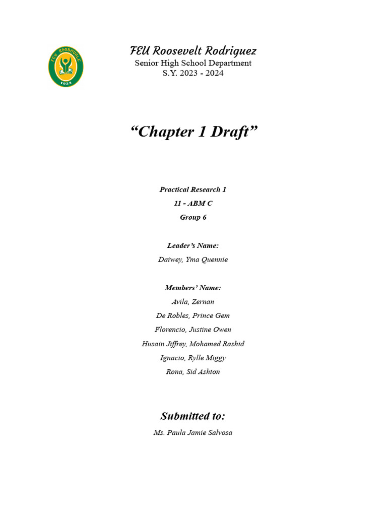 Practical Research - Chapter 1 Draft (Group 6) | PDF | Learning ...