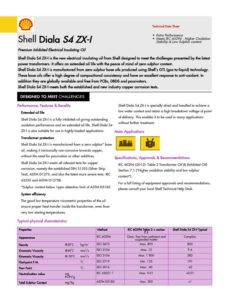Datasheet Oil Shell Diala S4 ZX I | PDF | Transformer | Viscosity