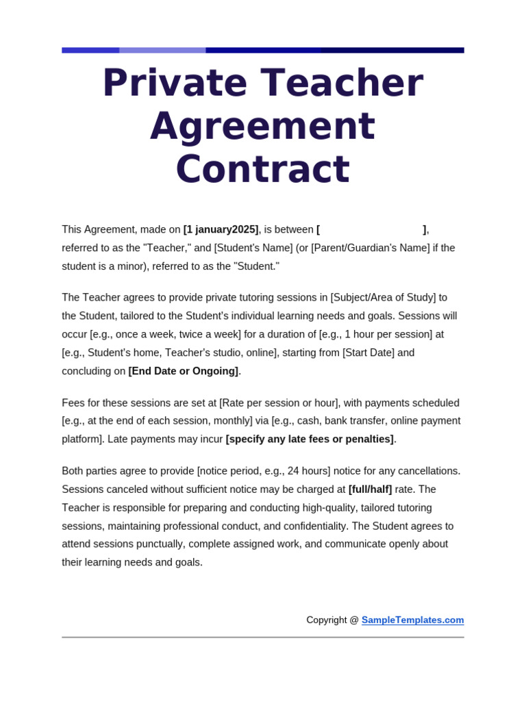 Private Teacher Agreement Contract | PDF | Teachers | Breach Of Contract