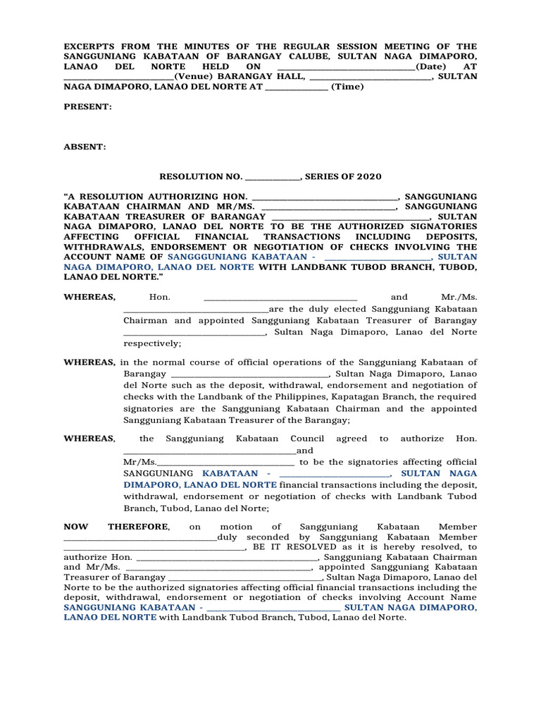 Resolution Authorizing Bank Signatory Calube | PDF | Affidavit | Government