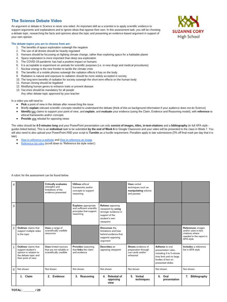 The Science Debate Video Assessment Task | PDF | Science | Evidence