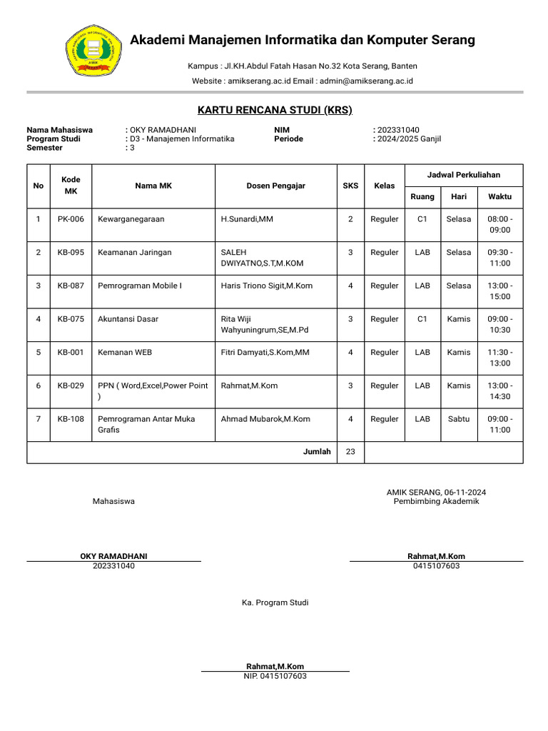Cetak Laporan KRS | PDF