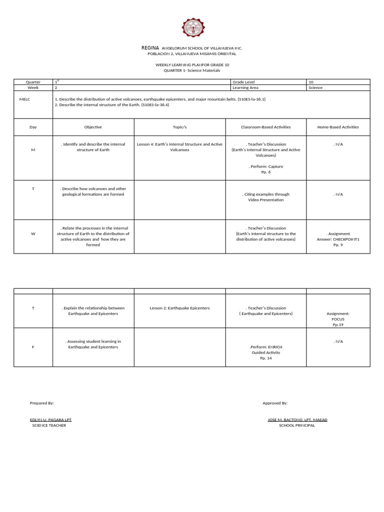 wlp in science g-10 | PDF | Earthquakes | Physical Sciences